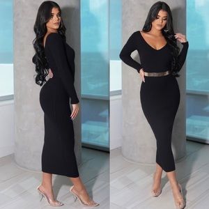Hera Collection | Dresses | Hera Black Vneck Ribbed Knit Long Sleeve ...